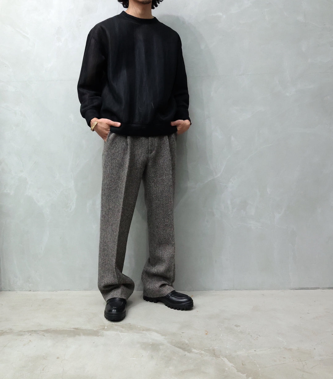 AURALEE「LAMA SHETLAND WOOL TWEED SLACKS / KHAKI TWEED」 – SISTER
